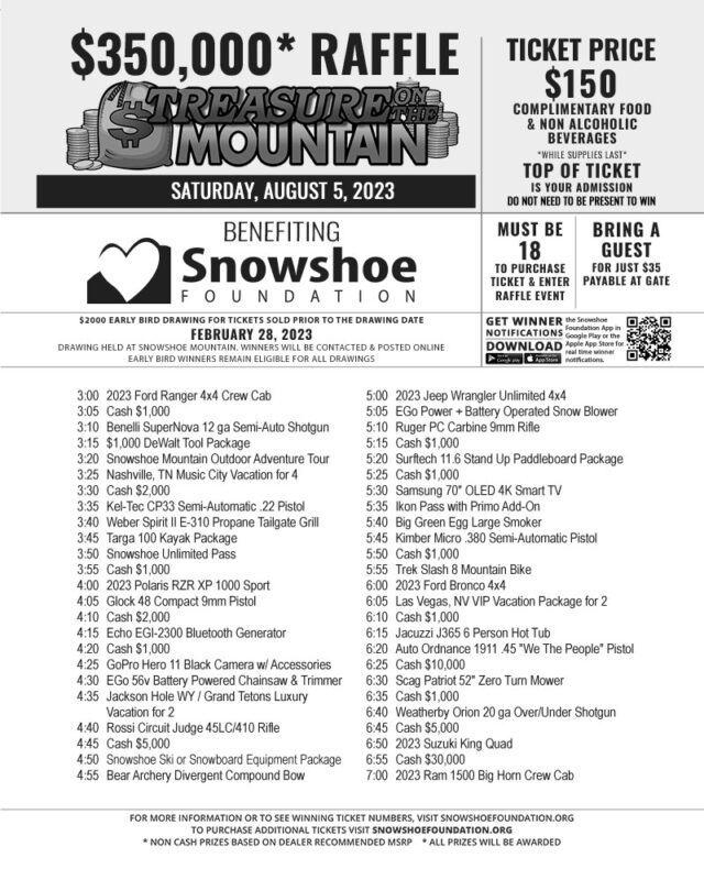 TOTM Prize List | Snowshoe, WV | Snowshoe Foundation